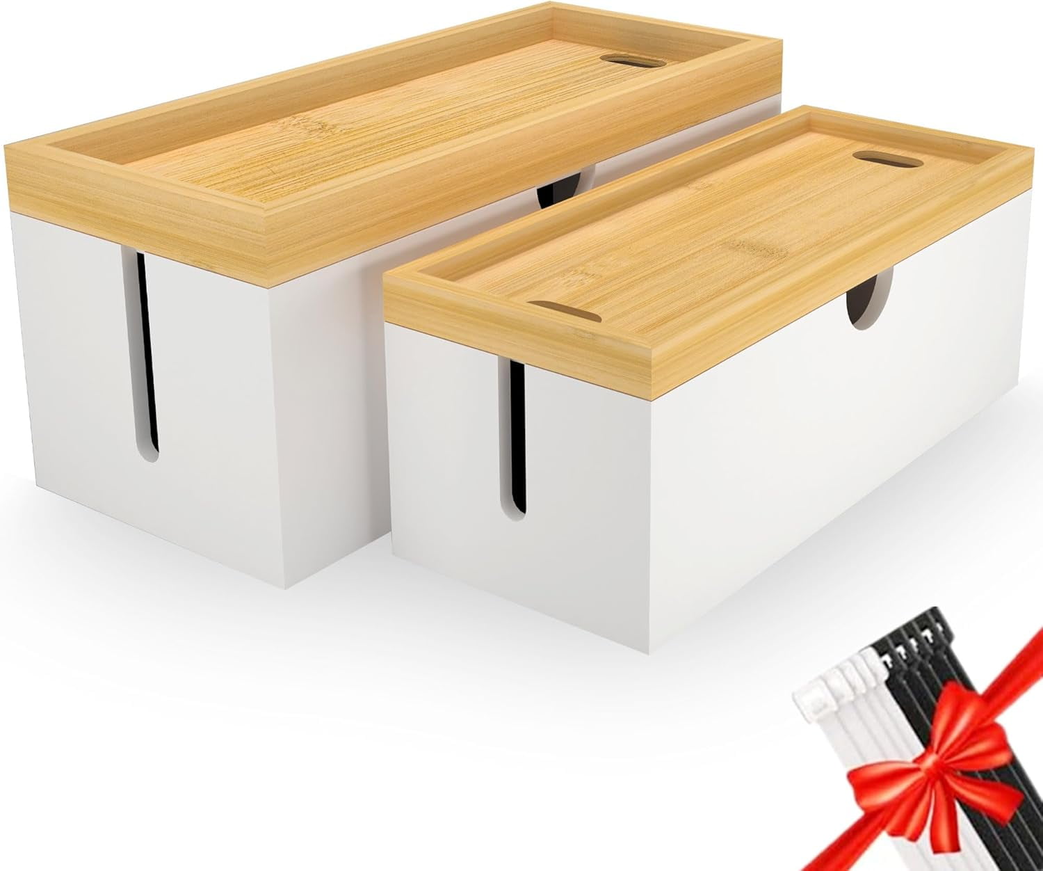 Bamboo Cable Management Box, Large Cord Organizer Box Cable Box to Hide ...