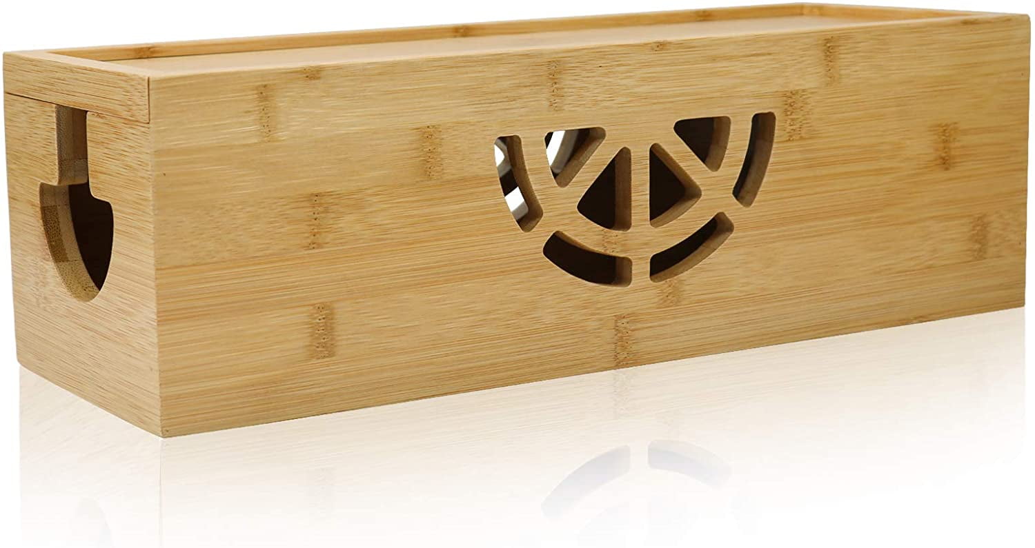 HTB Bamboo Cable Management Box: Extra Large Wood Hide Cord Cover ...
