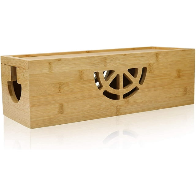 HTB Bamboo Cable Management Box: Extra Large Wood Hide Cord Cover ...
