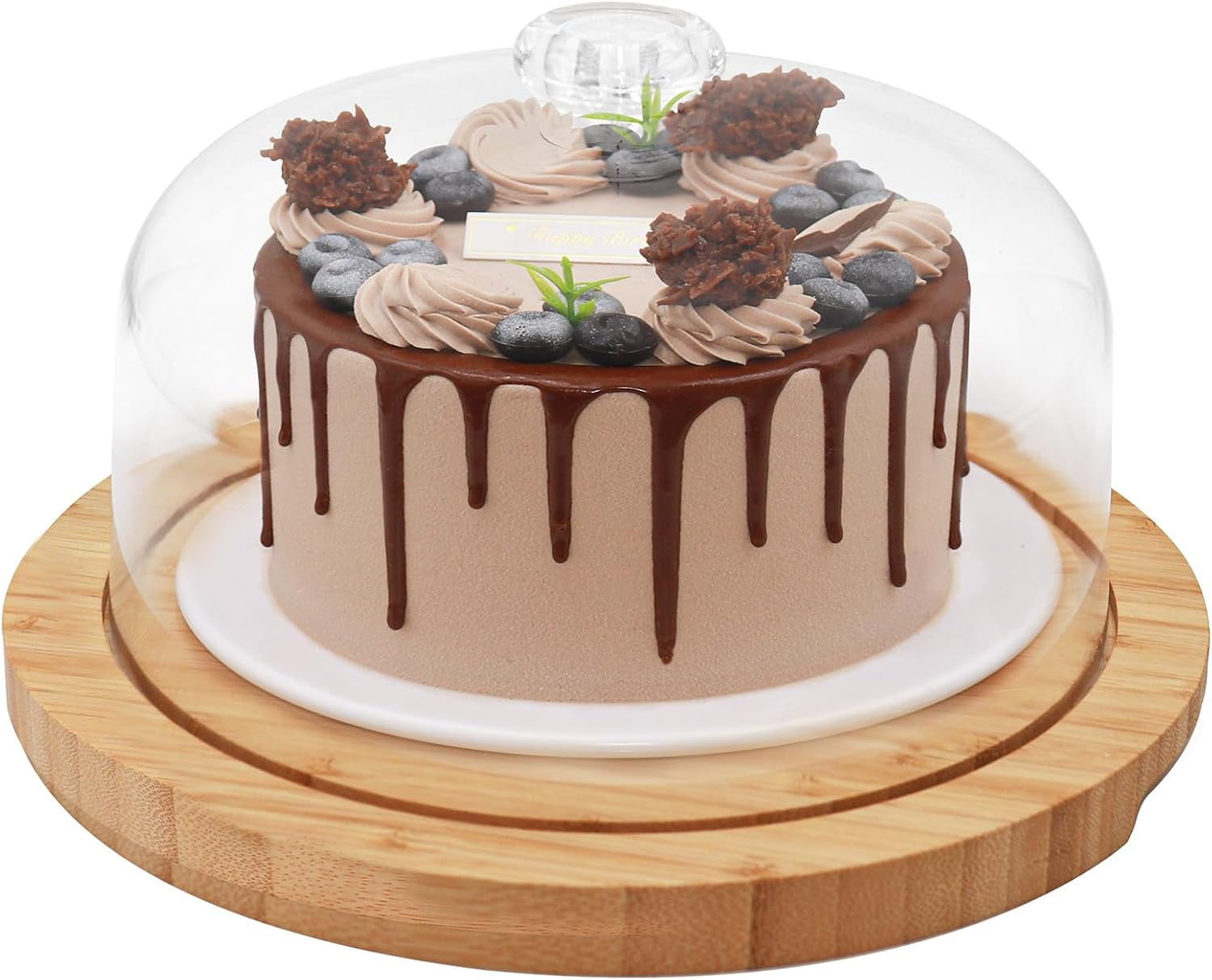 Bamboo Cake Stand & Charcuterie Board with Lid - Large Serving Acrylic ...