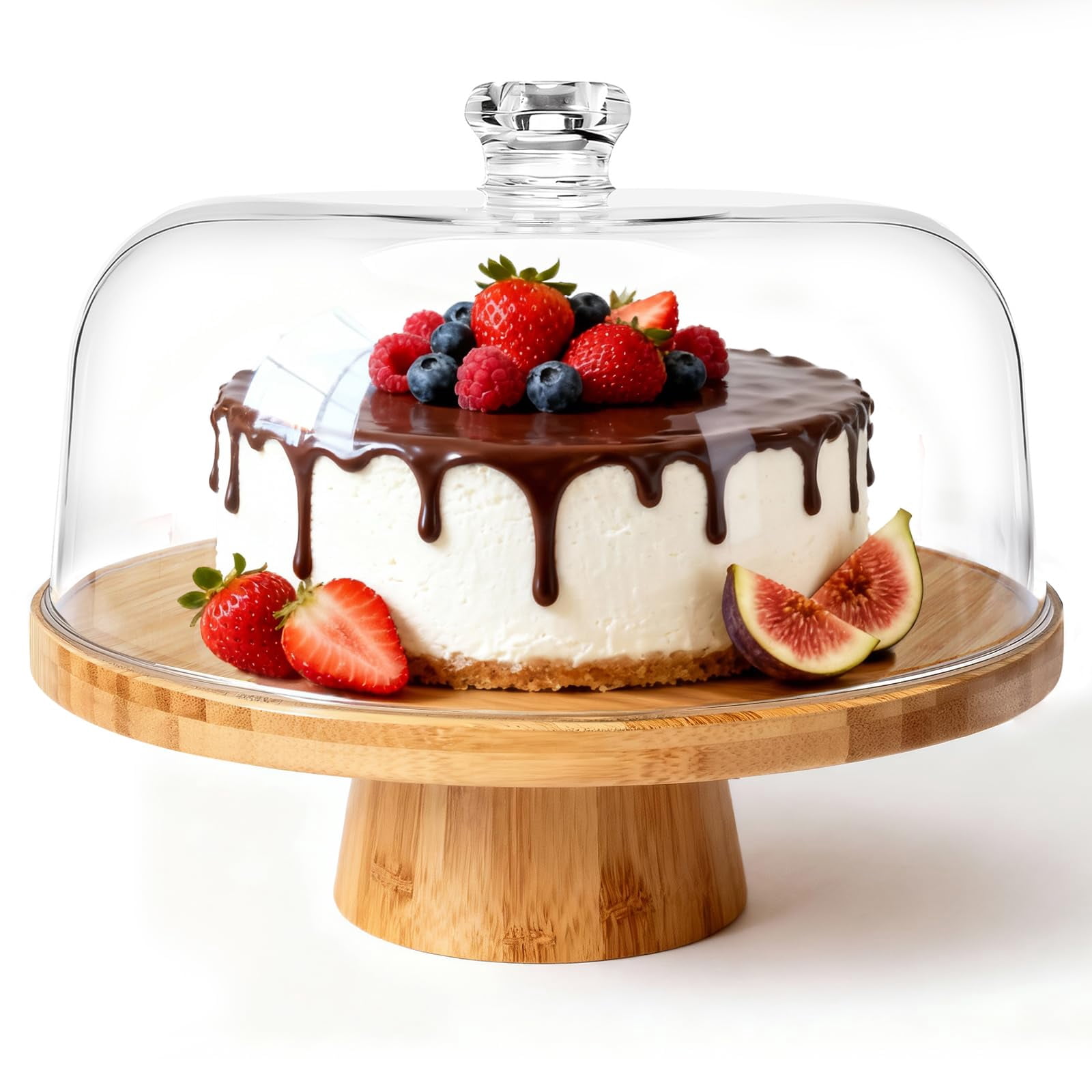 Bamboo Cake Stand With Lid 6-in-1 Multi-functional Serving Platter ...