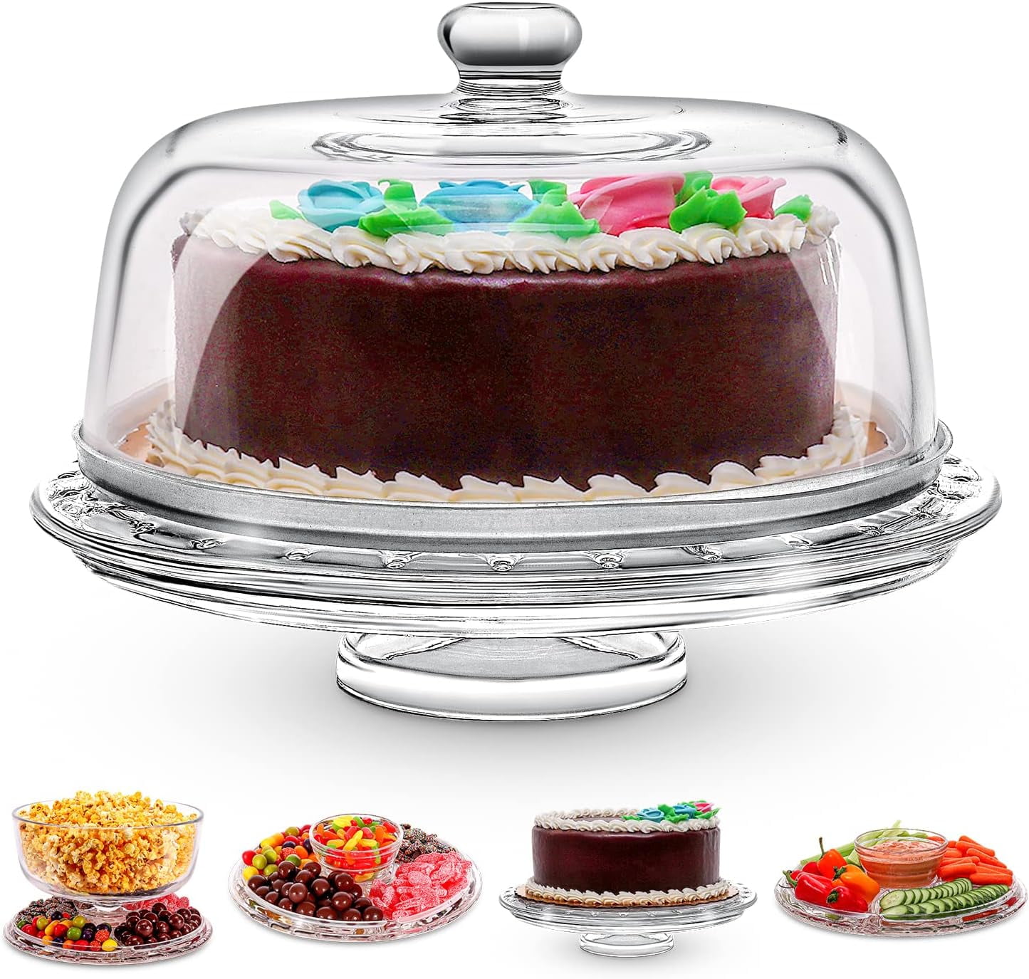Bamboo Cake Stand with Lid, Cake Plate, (6 in 1) Multi-Functional ...