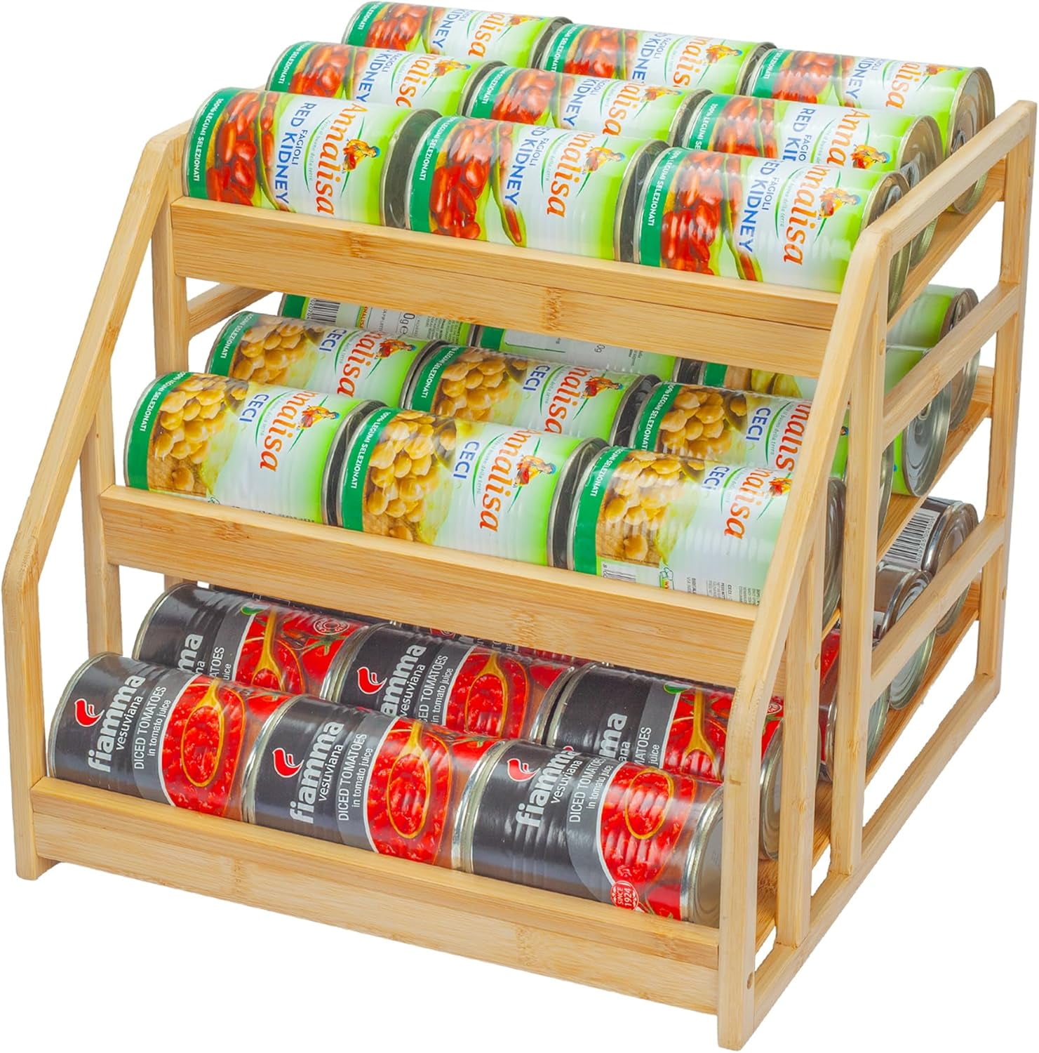 Bamboo Can Rack Organizer, 3 Tier Stackable Can Storage Dispenser, for ...