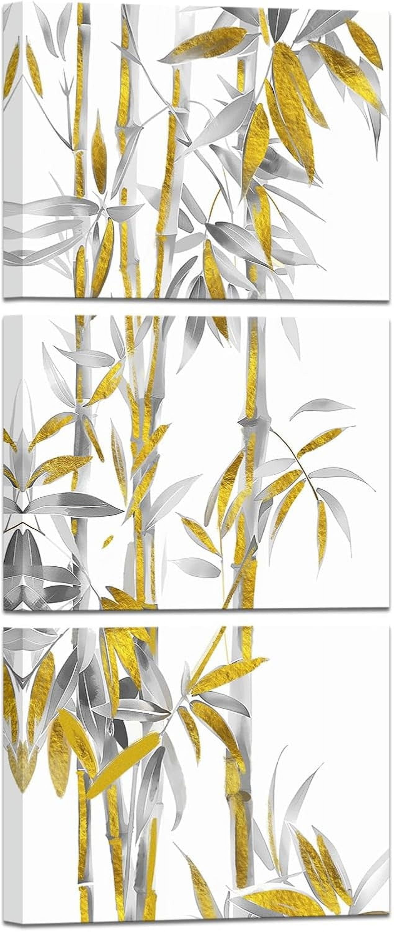Bamboo Canvas Wall Art Gold Leaf Pictures Wall Decor Bamboo Paintings ...