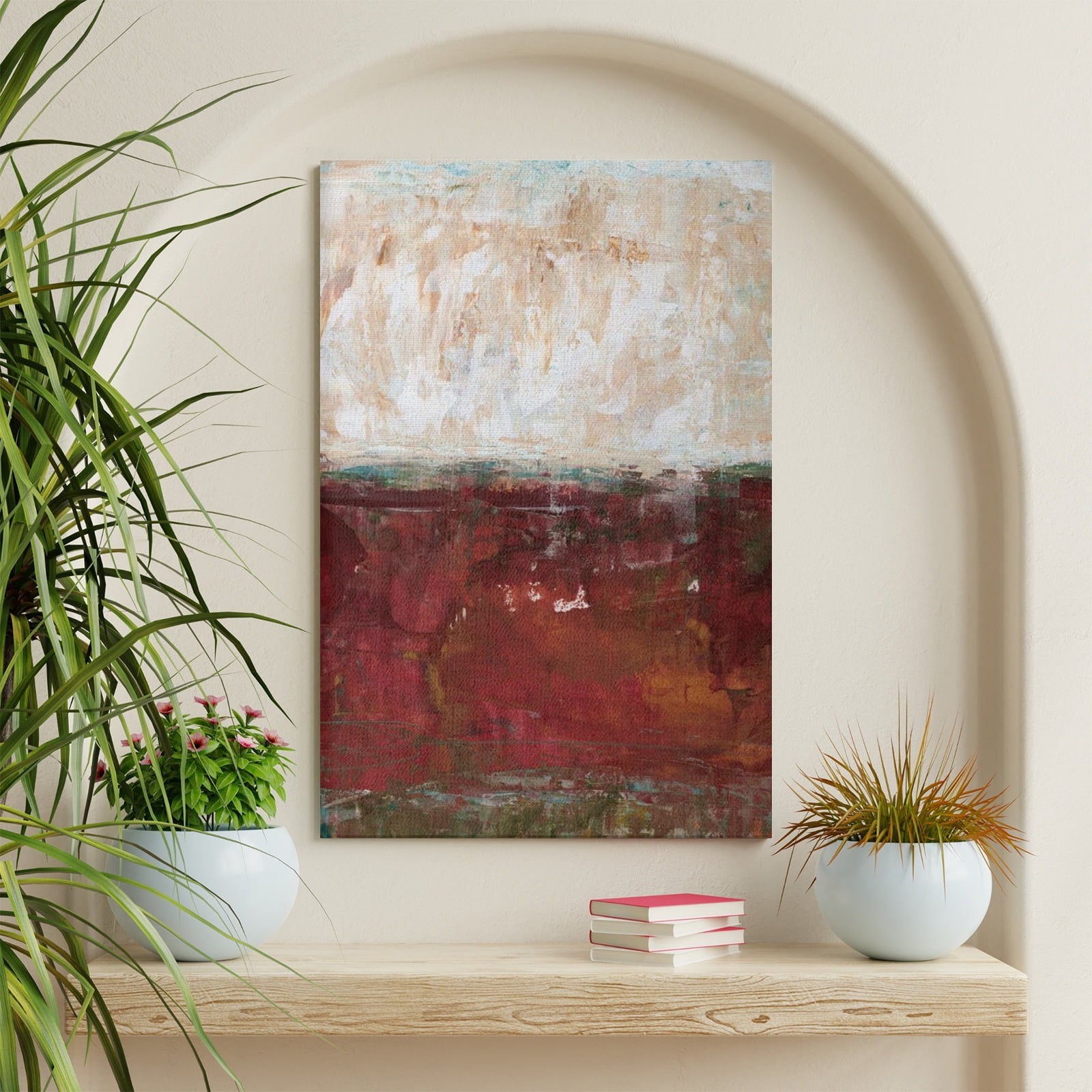 Bamboo Canvas Wall Art Prints for Living Room Red White August Horizon Modern Abstract Paintings ...
