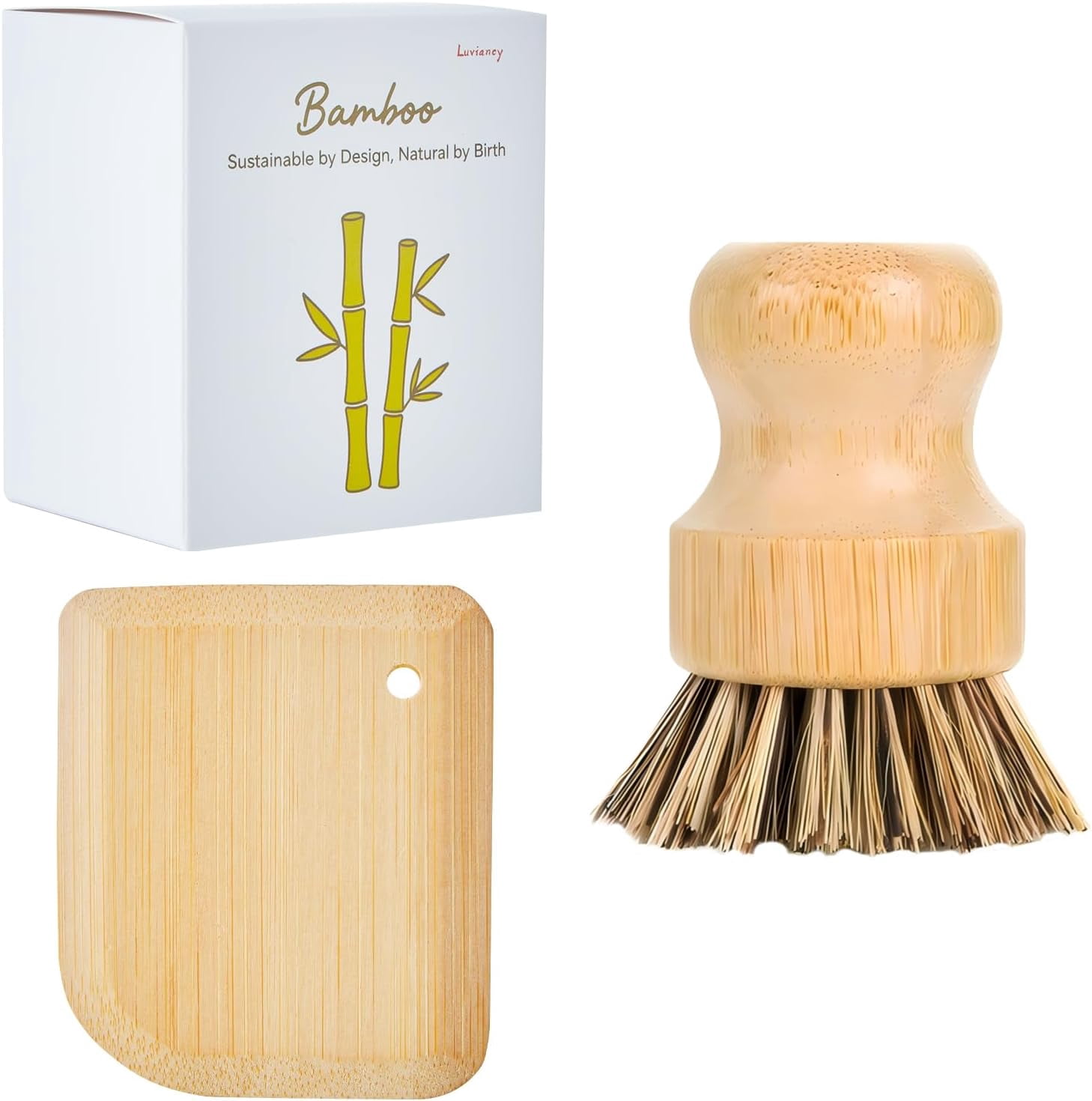 Bamboo Cast Iron Brush, Bamboo Pot Scraper, Kitchen Cleaning Tools for ...