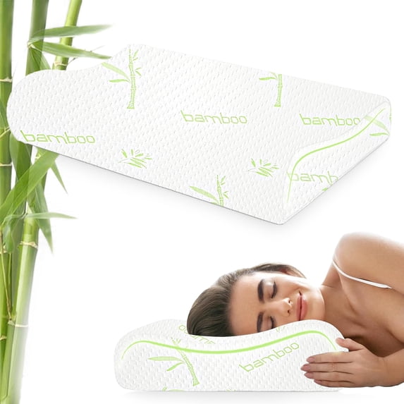 Bamboo Cervical Memory Foam Pillow For Neck & Shoulder Pain Relief ...