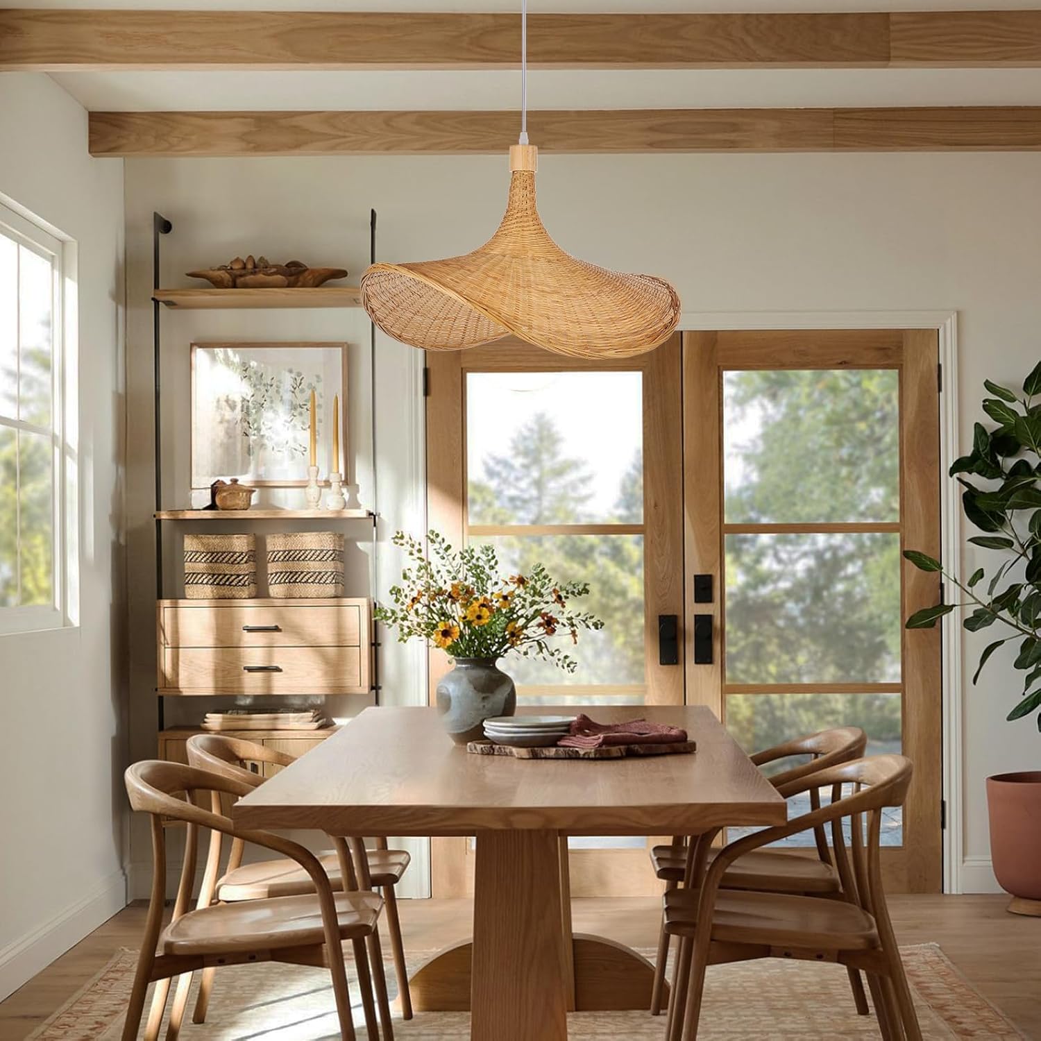 Bamboo Chandelier Wicker Pendant Lighting Fixture, Vintage Hand-Woven ...