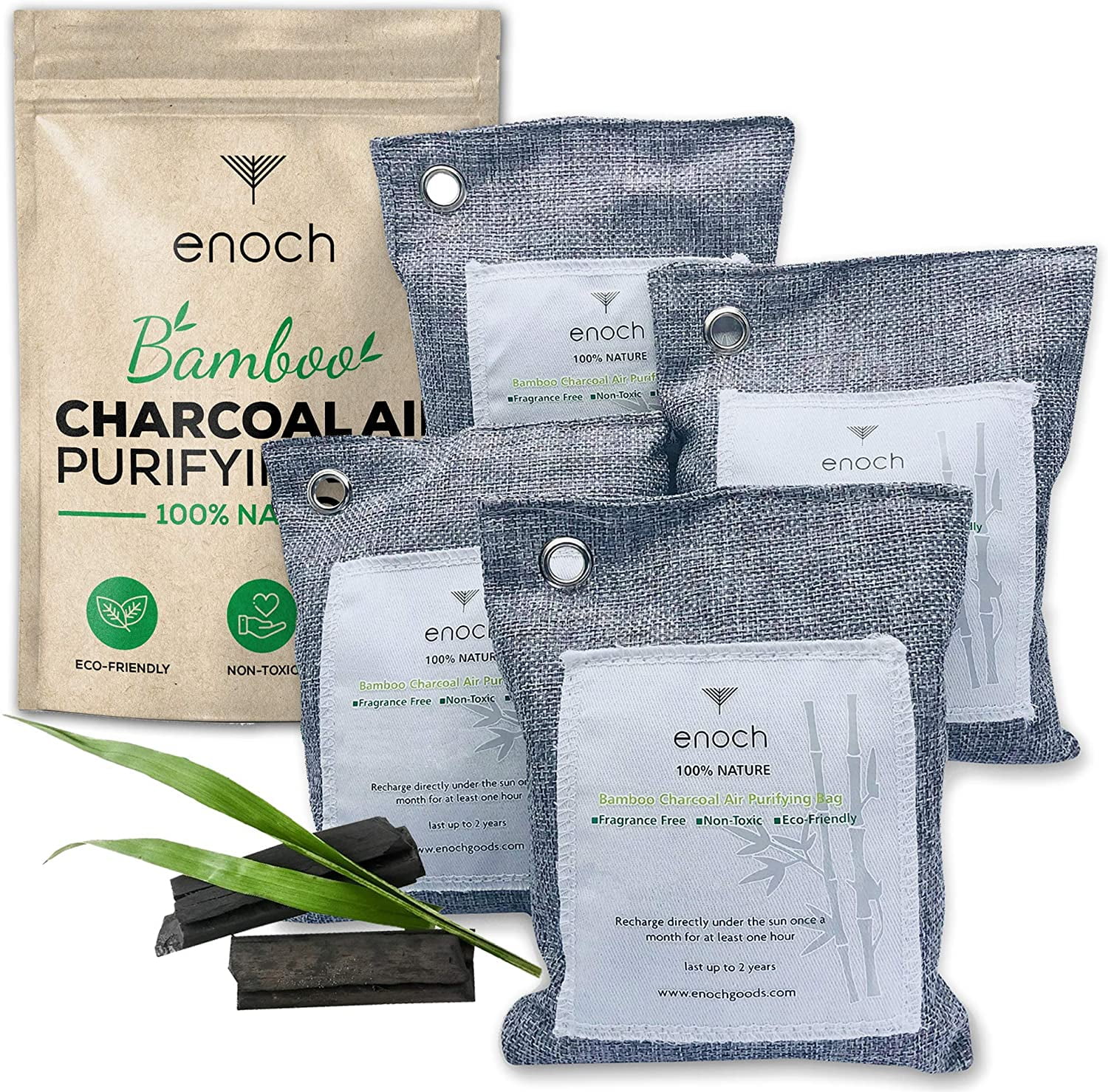 Bamboo Charcoal Air Purifying Bags (4 Packs) Activated Odor Moisture ...