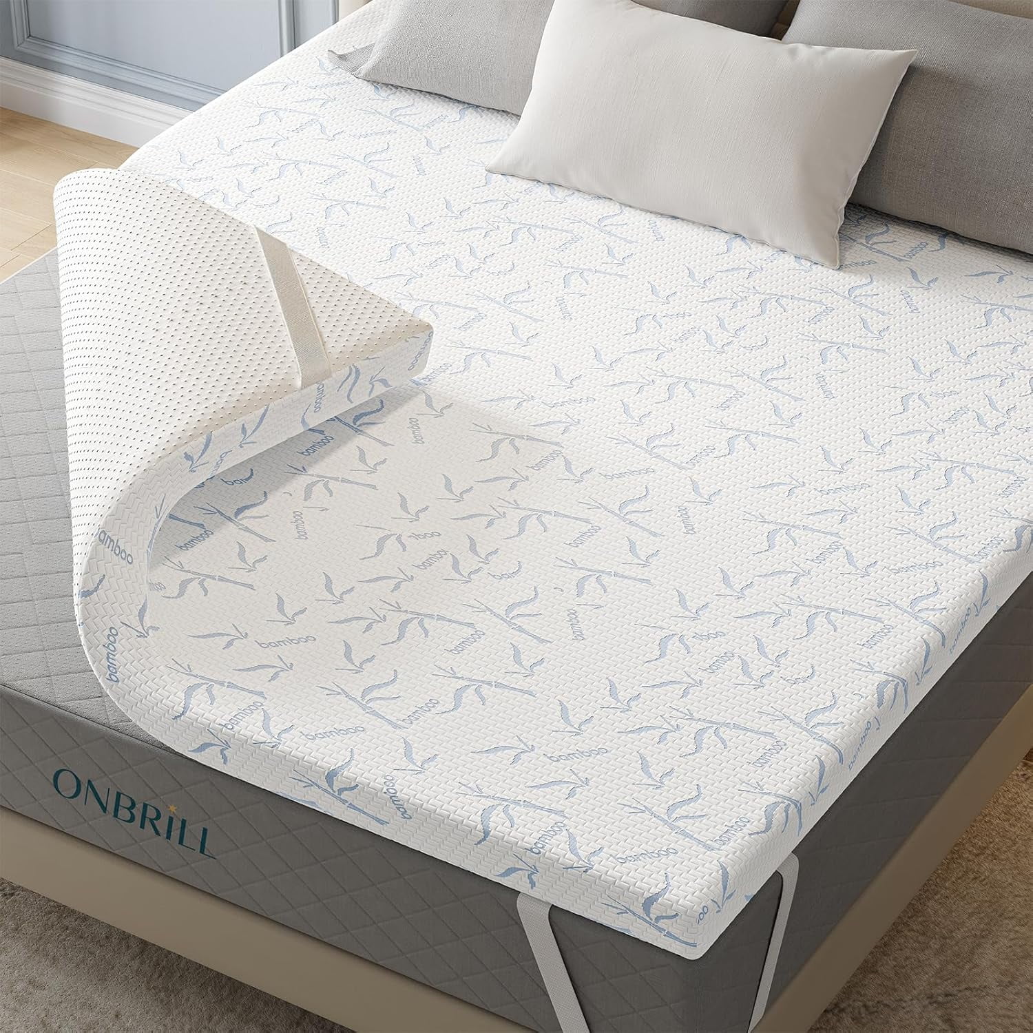 Bamboo Charcoal Dual Layer Foam Bed Topper in a Box, 2 Inch Memory Foam ...