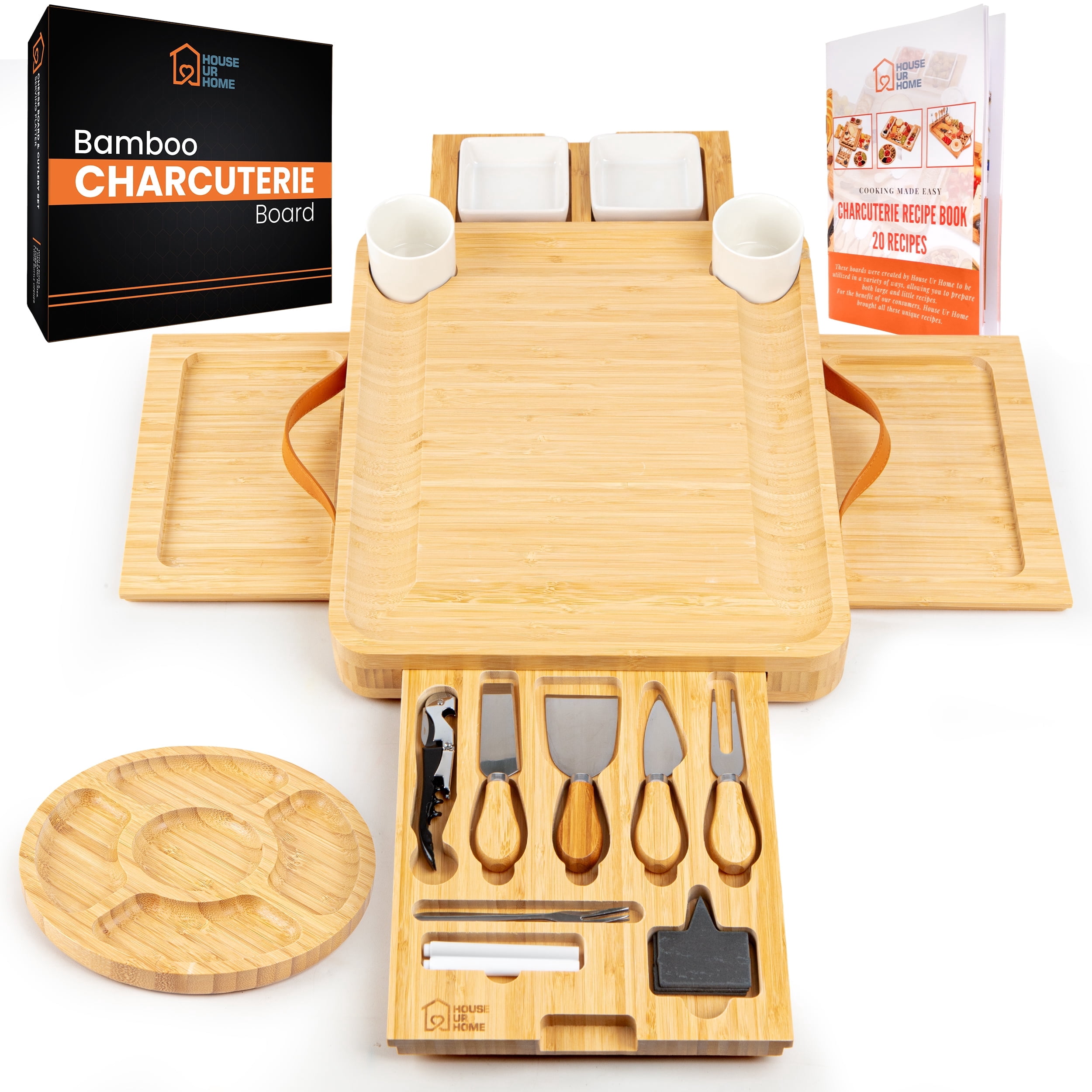 Bamboo Cheese Board Gift Set with Ceramic Bowls, Serving Plates ...
