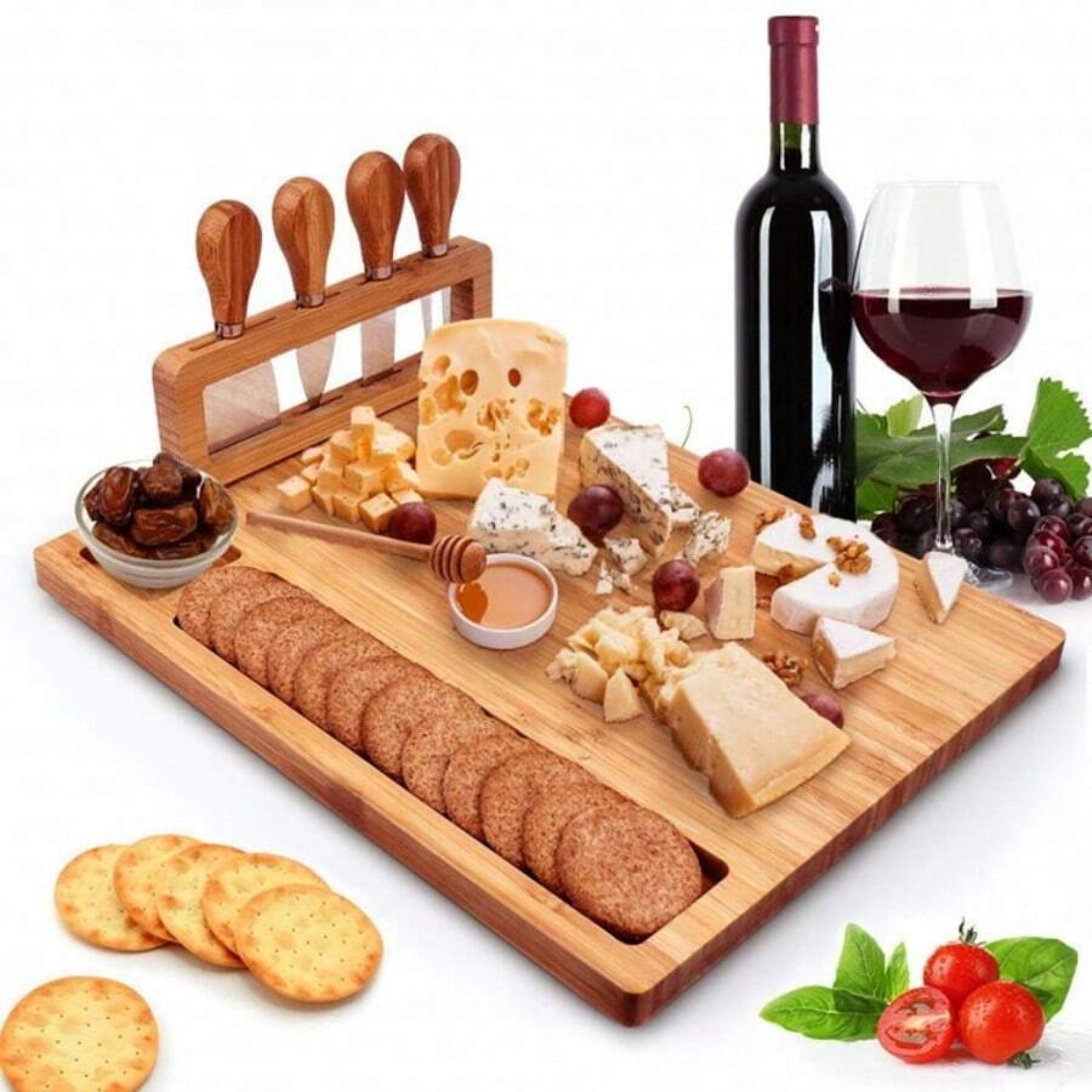Bamboo Cheese & Charcuterie Board Set Multifunctional Serving Tray for ...