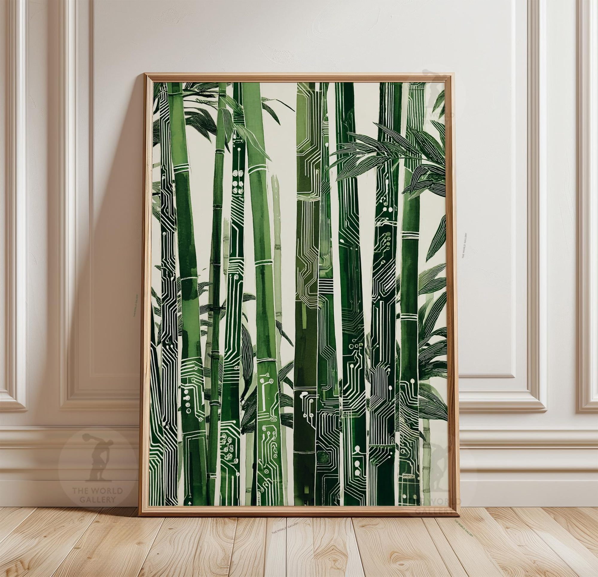 Bamboo Circuit Poster Tech Nature Print Green Futuristic Forest Wall ...