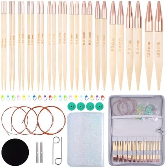 Bamboo Circular Knitting Needles Set,13 Pairs Interchangeable Knitting ...