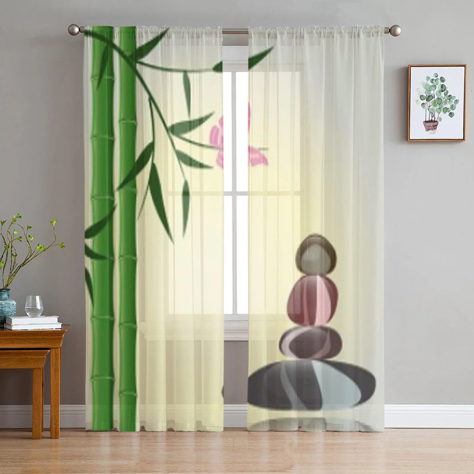 Bamboo Clean Shiny Stones Sheer Curtains For Bedroom Living Room Tulle ...