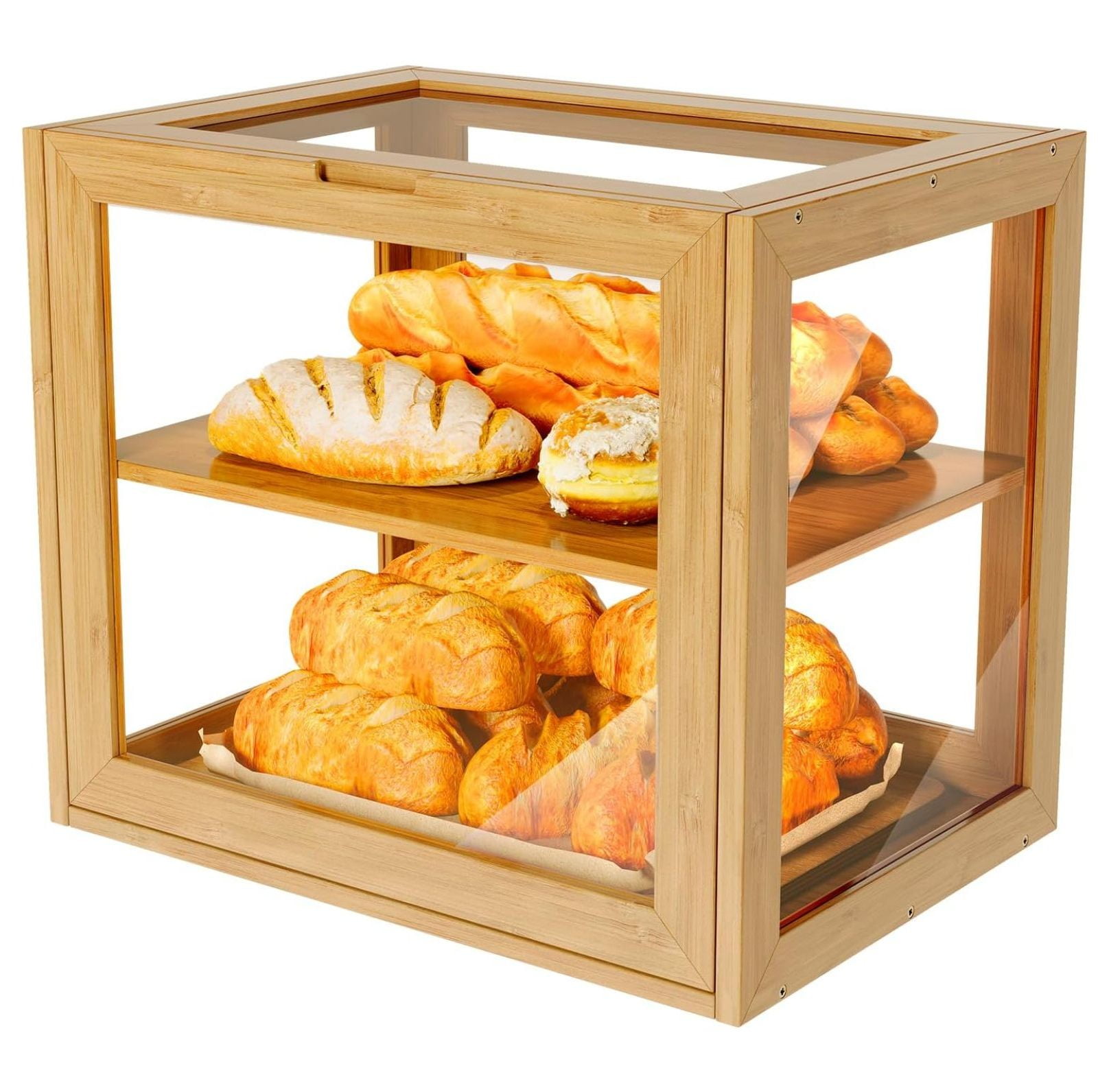 Bamboo Clear Bread Box With Removable Tray Suitable For Baguettes ...