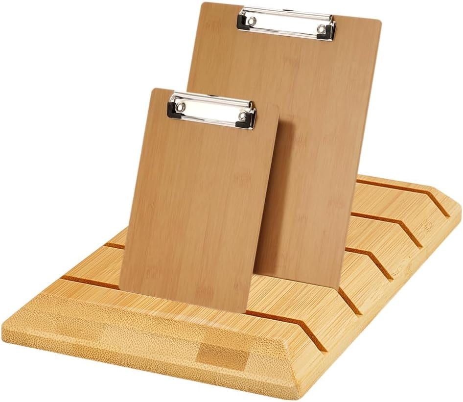 Bamboo Clipboard Holder 9.4x5.5 inch Menu Holder Tabletop Display ...