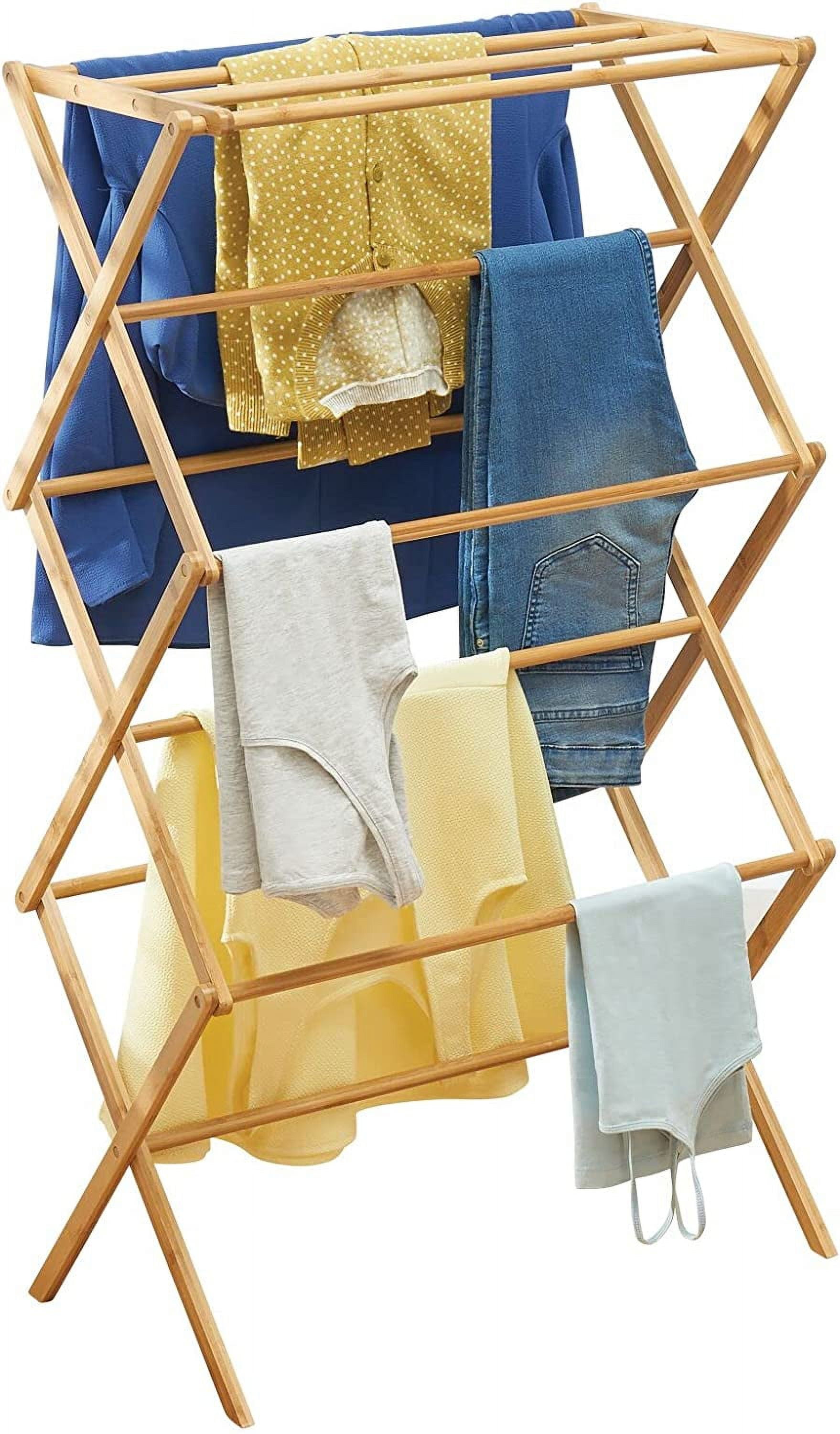 Bamboo Clothes Drying Rack - Collapsible, Foldable Wooden Laundry ...