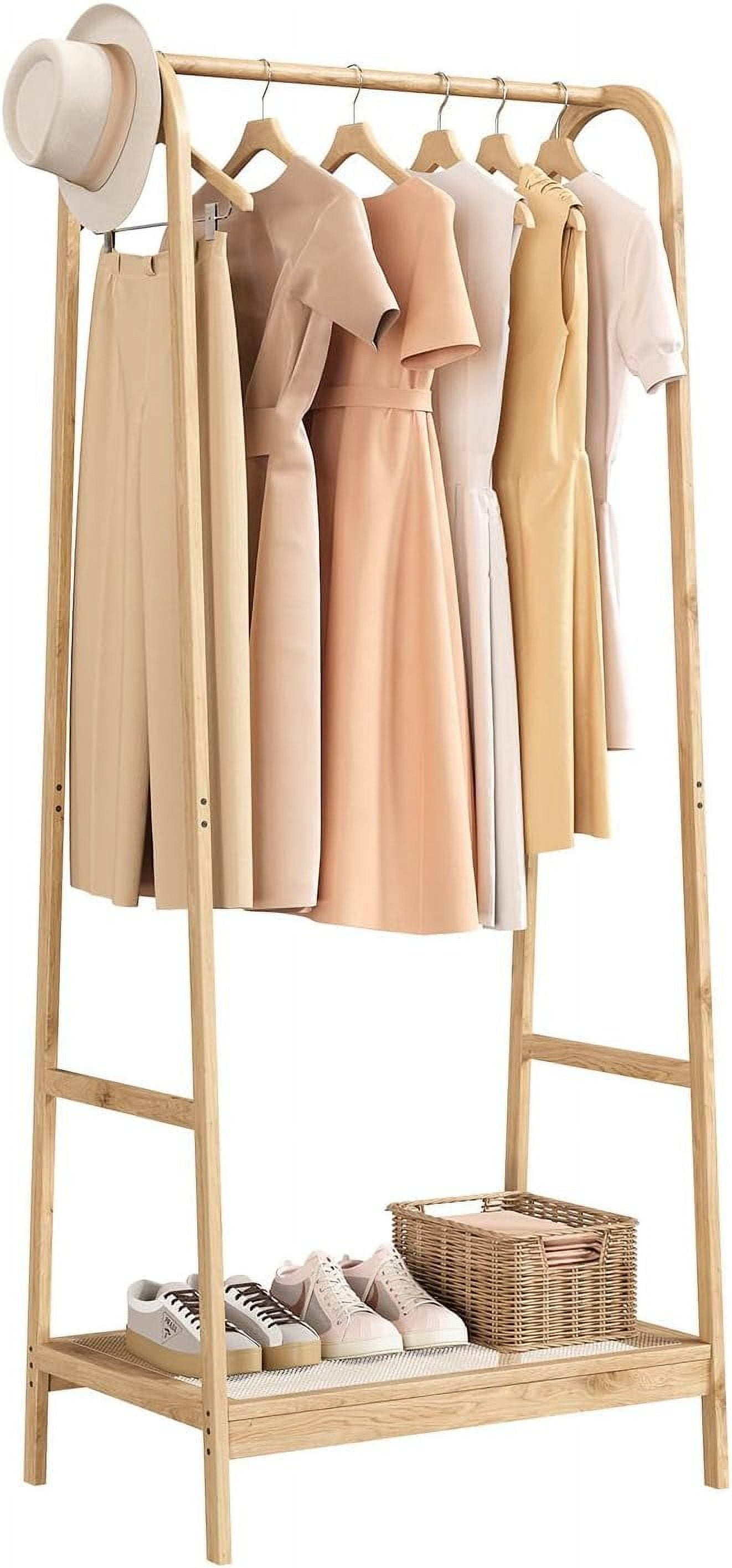 Bamboo Clothes Rack, Freestanding Clothing Rack with Storage Shelf and ...