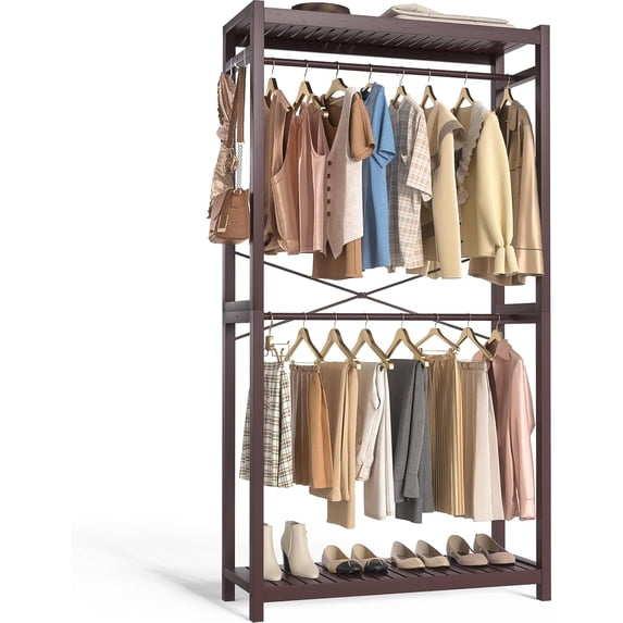 Bamboo Clothes Rack Garment Rack for Hanging Clothes Heavy Duty ...