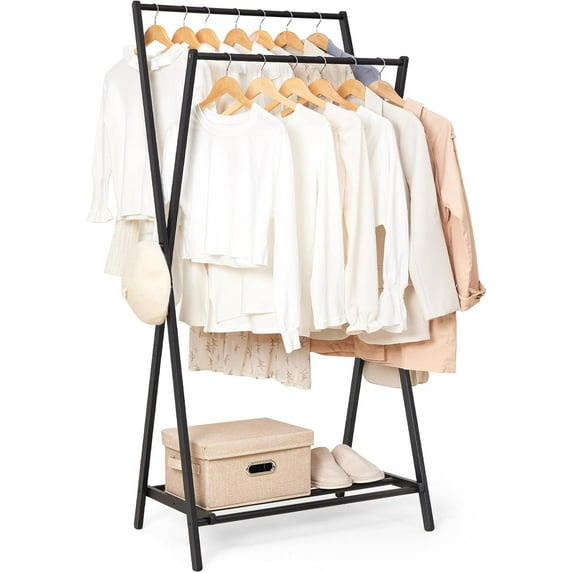 Bamboo Clothes Rack with Storage Shelf, Portable Garment Holder ...