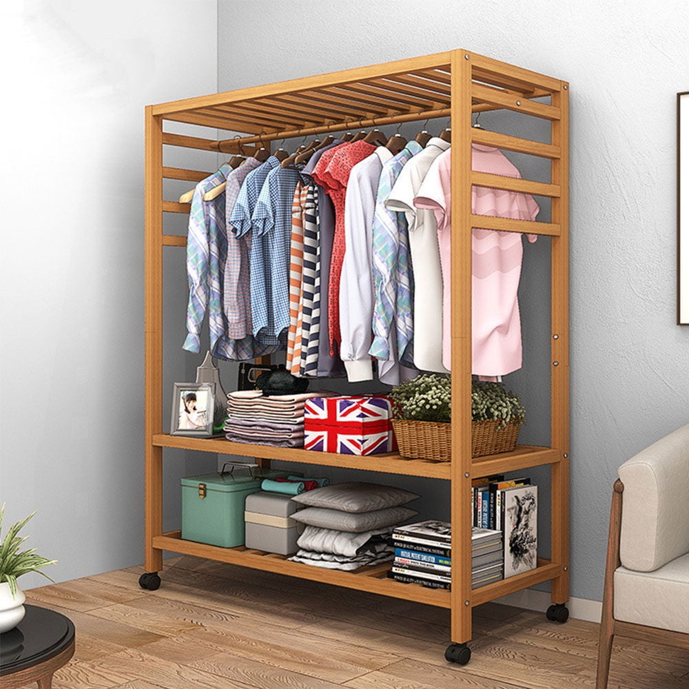 Bamboo Clothes Rail Scarf Cart Hanging Garment Coat Rack w 3 Tier ...