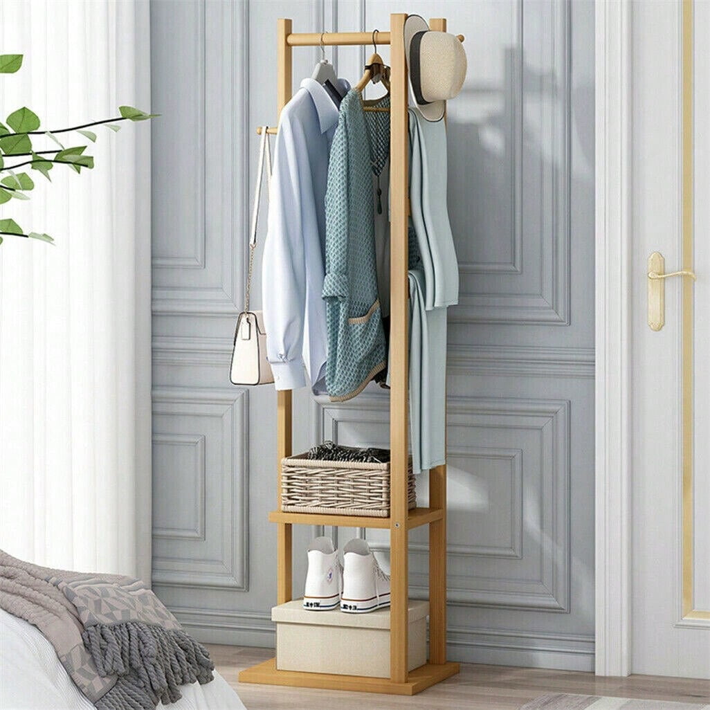 Bamboo Clothing Rack, Corner Coat Rack Stand Hall Trees Free Standing ...