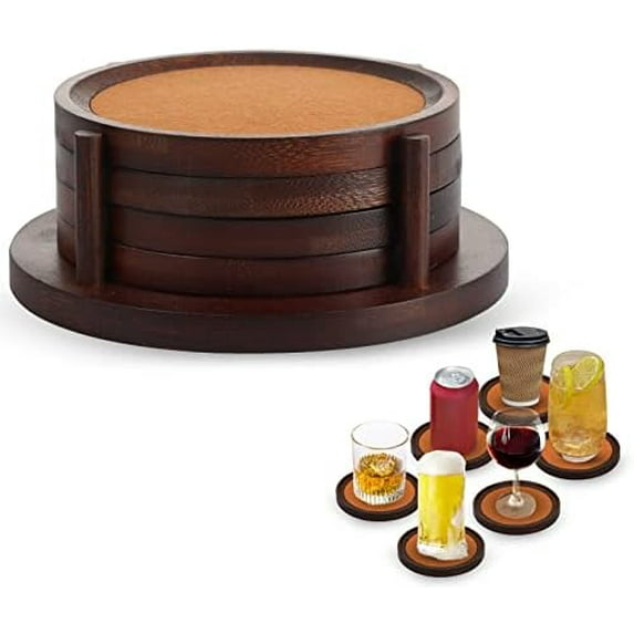 Bamboo Coasters for Coffee Table Set of 4 Coasters for Drinks Absorbent ...