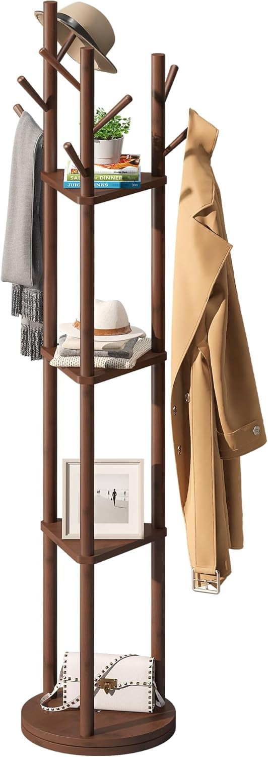 Bamboo Coat Rack Rotary Freestanding with Shelf Coat Tree Rack Stand ... Bamboo Coat Rack Rotary Freestanding with Shelf Coat Tree Rack Stand ...