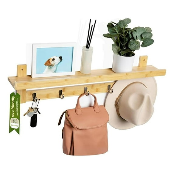 Bamboo Coat Rack with Shelf, Wall Mount Coat Hanger - Walmart.com