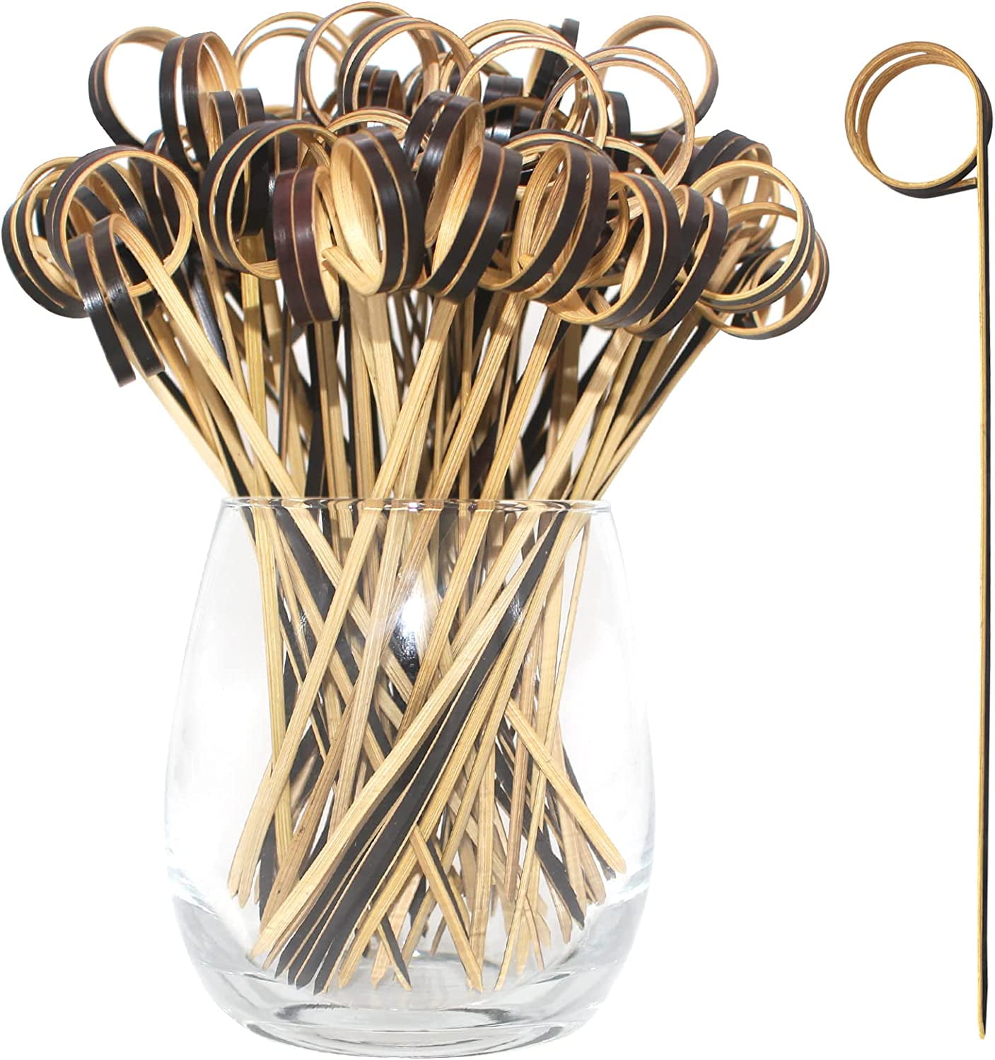 Bamboo Cocktail Picks 100 PCS Black Bamboo Skewers 4 Inch with Looped ...