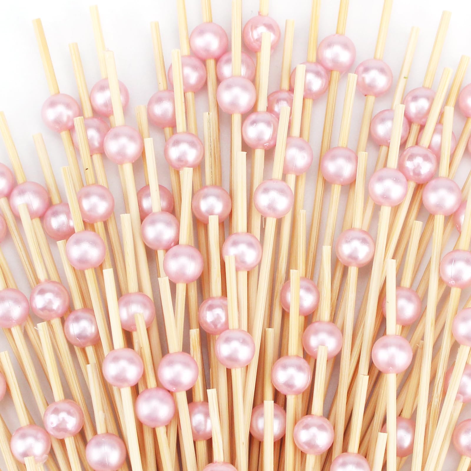 Bamboo Cocktail Picks with Pink Pearl 200 Count, Appetizer Skewers for ...