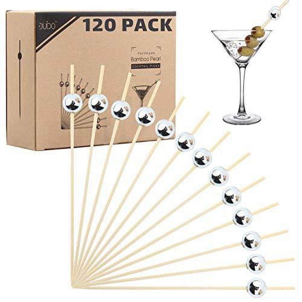 Bamboo Cocktail Picks Skewers Toothpicks - 120 Silver Pearl 4.75 inch ...