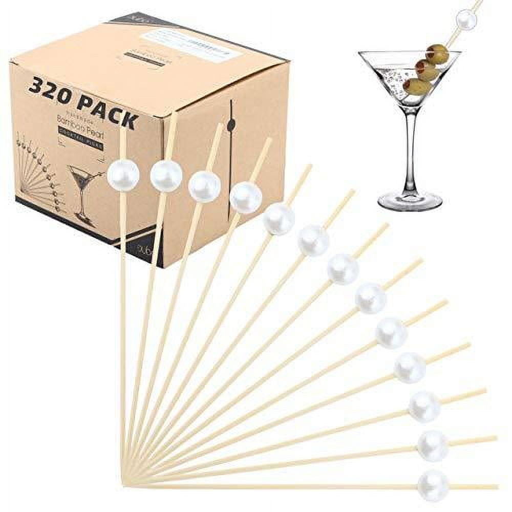 Bamboo Cocktail Picks Skewers Toothpicks - 320 Pack White Pearl 4.75 ...