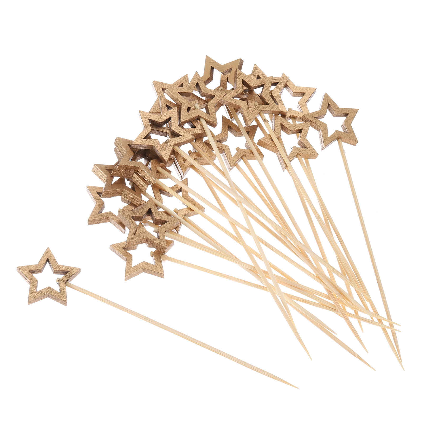 Bamboo Cocktail Toothpicks Hollow Star Shaped Drink Pick Skewer 100Pack ...