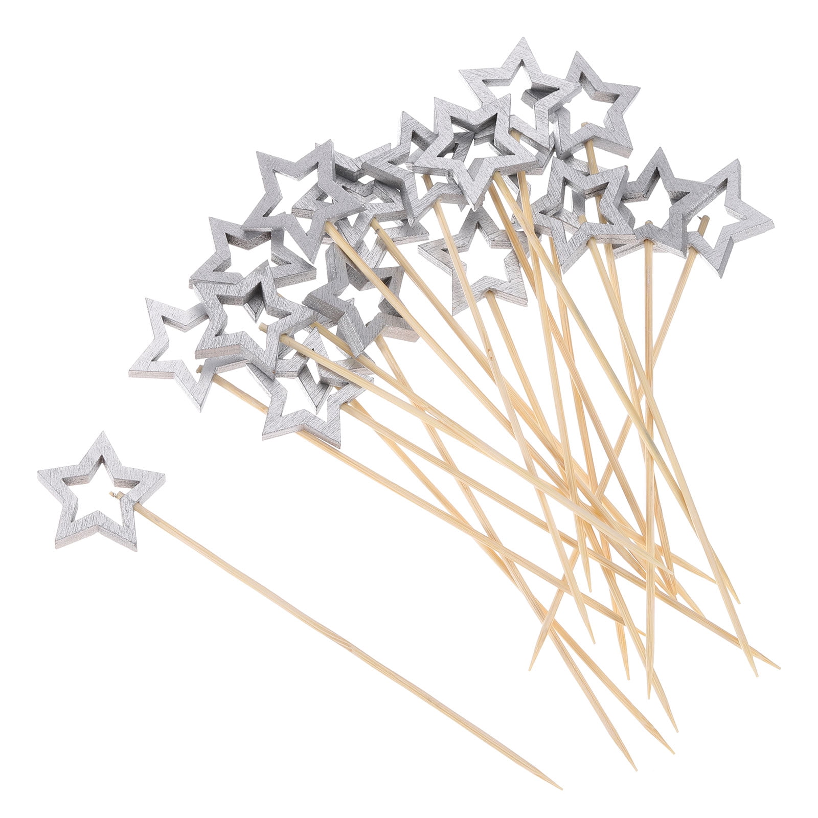 Bamboo Cocktail Toothpicks Hollow Star Shaped Drink Pick Skewer 100Pack ...