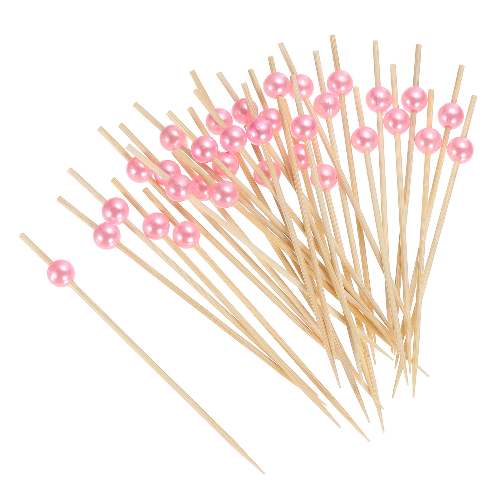 Bamboo Cocktail Toothpicks Pink Pearl Bead Drink Picks Skewer 100Pcs ...