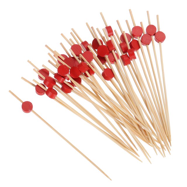 Bamboo Cocktail Toothpicks Red Flat Round Drink Picks Skewer Sticks ...