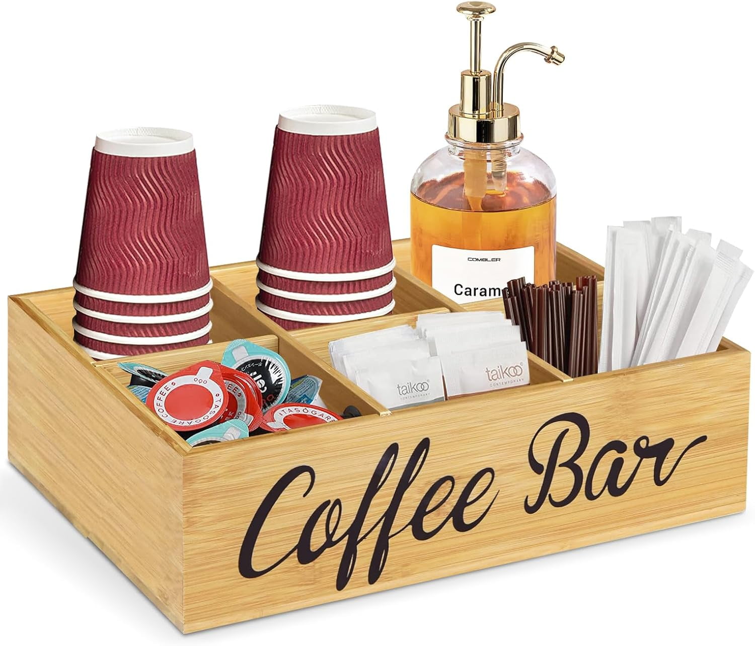 Bamboo Coffee Station Organizer, Coffee Bar Accessories Organizer for ...