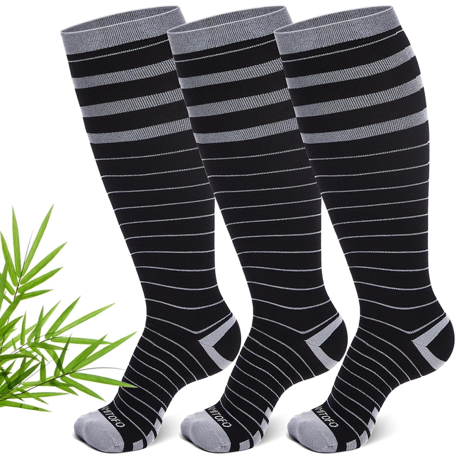 Bamboo Viscose Compression Socks for Women Men Wide Calf, AMITOFO 15-20 ...