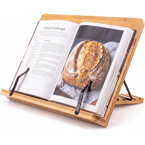 Bamboo Cookbook Stand Large, Adjustable Book Holder Tray and Page Paper ...