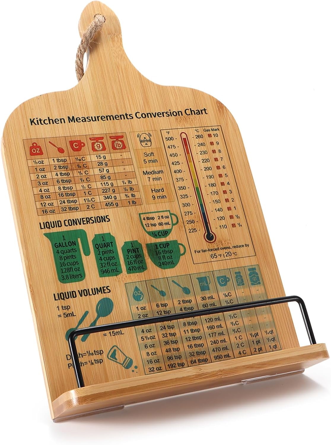 Bamboo Cookbook Stand,Recipe Book Holder with Measurement Conversion ...