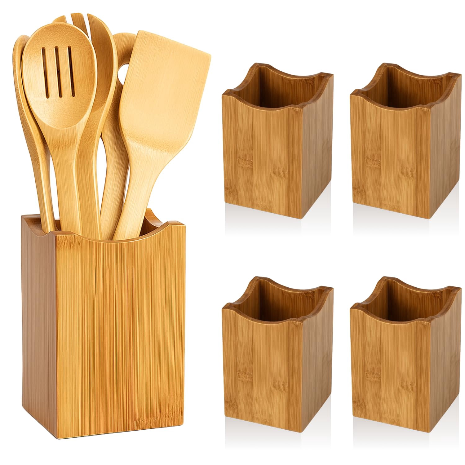 Bamboo Cooking Spatula Utensil Holder, Counter Top Organizer for ...