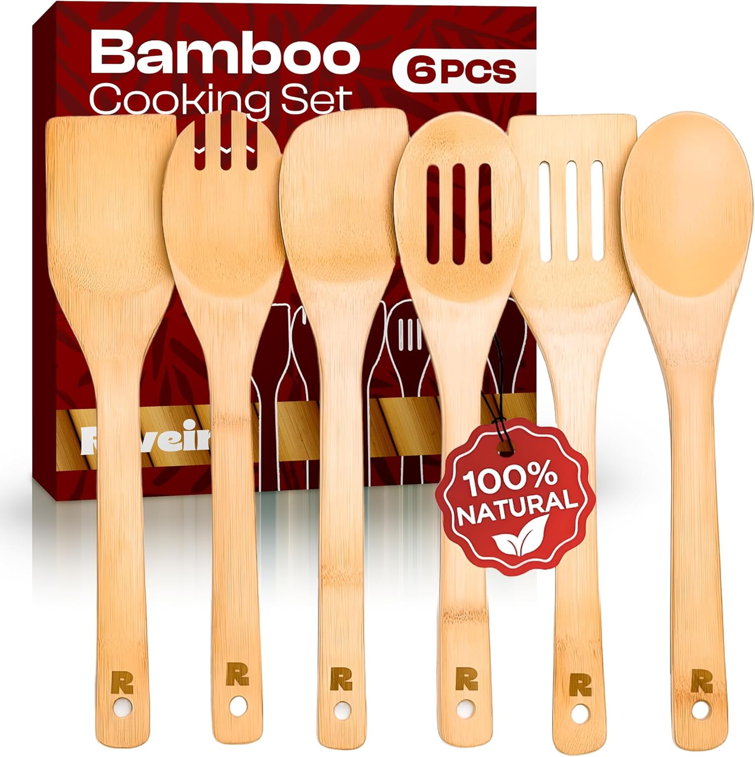 Bamboo Cooking Spoons 6-Piece – Wooden Cooking Utensils Set with Wooden ...