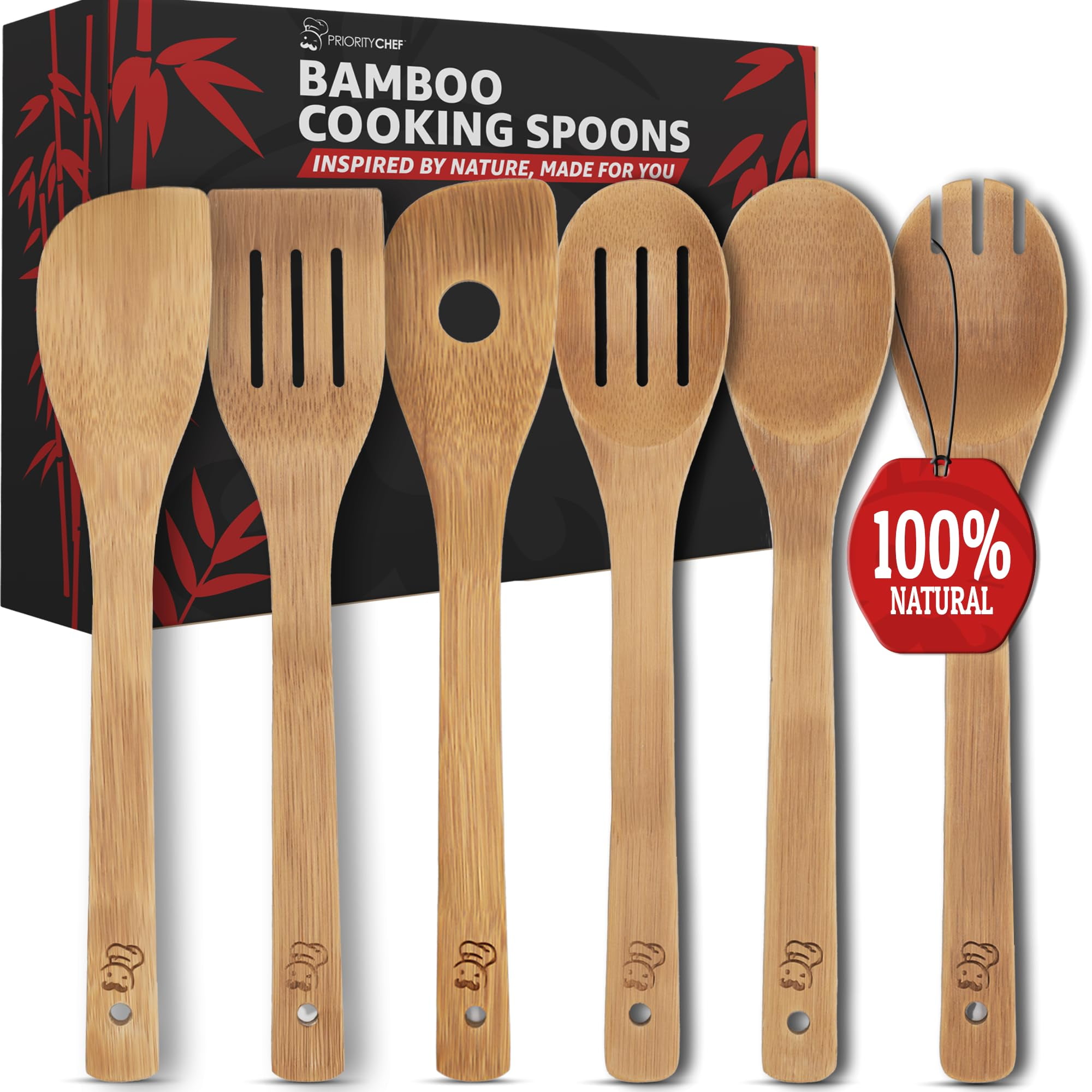 Bamboo Cooking Utensils Set, 6 Piece Non Toxic Wooden Spoons and ...