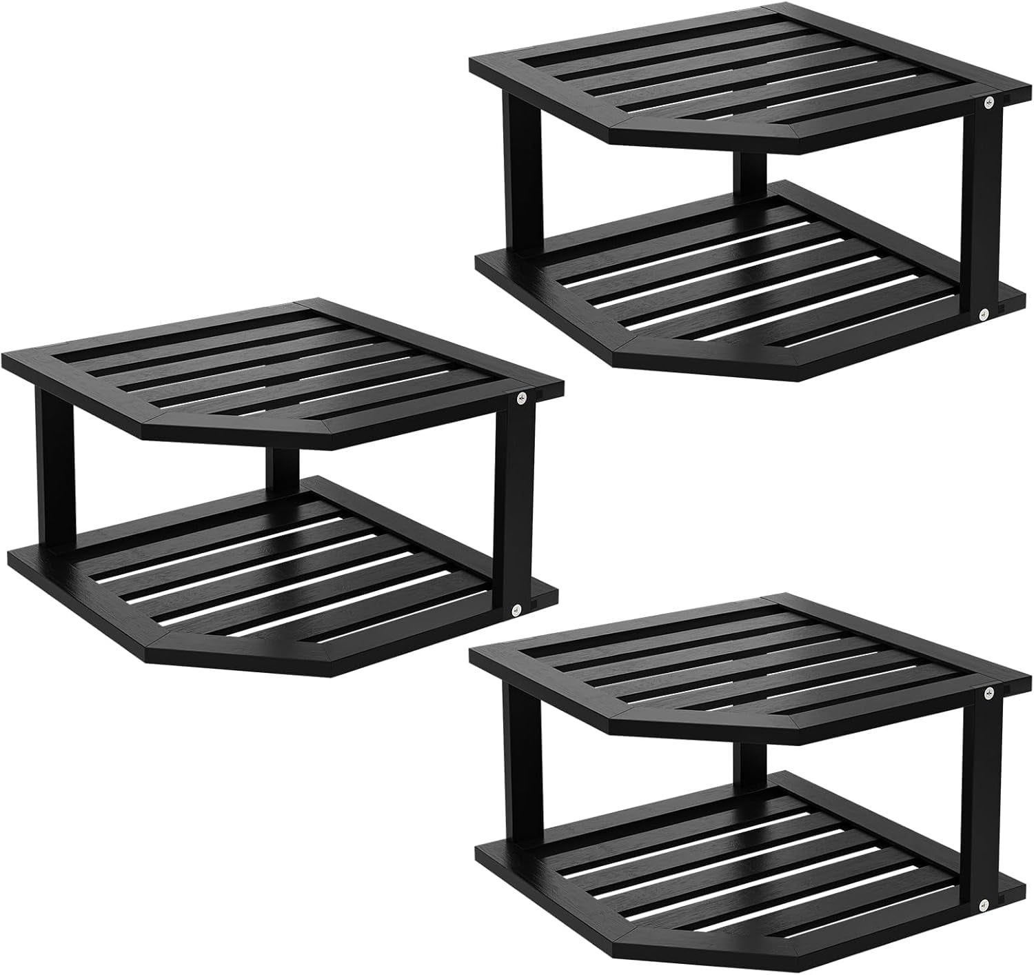 Bamboo Corner Shelf(3 Pack),2 Tier Plate Organizer for Cabinet and ...