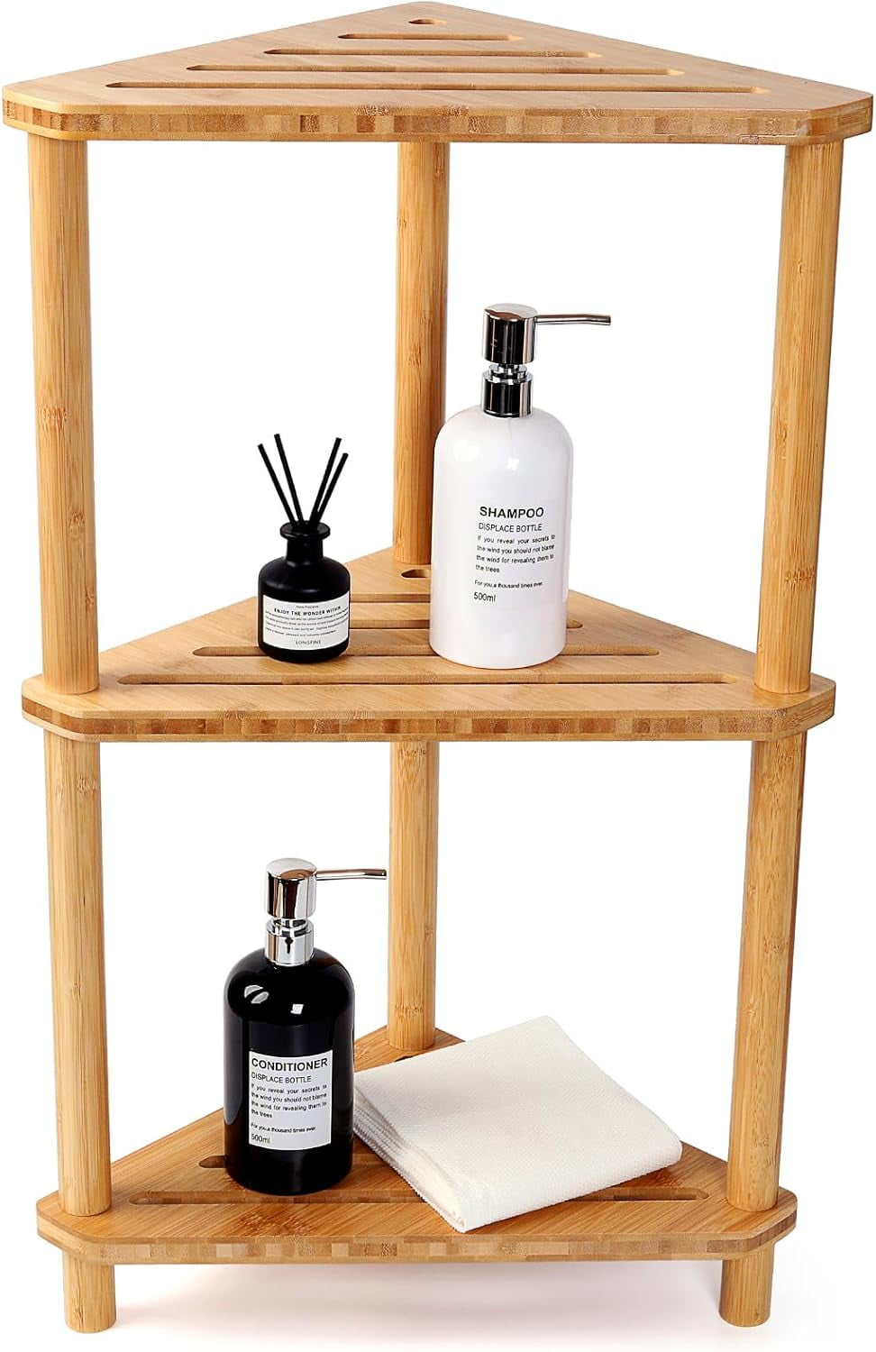 Bamboo Corner Shower Caddy Stand 3-Tier Waterproof,Free Standing Corner ...