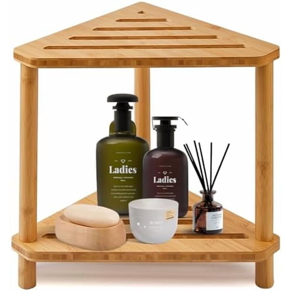 Bamboo Corner Shower Stool,2-Tier Waterproof Shower Stool for Inside ...