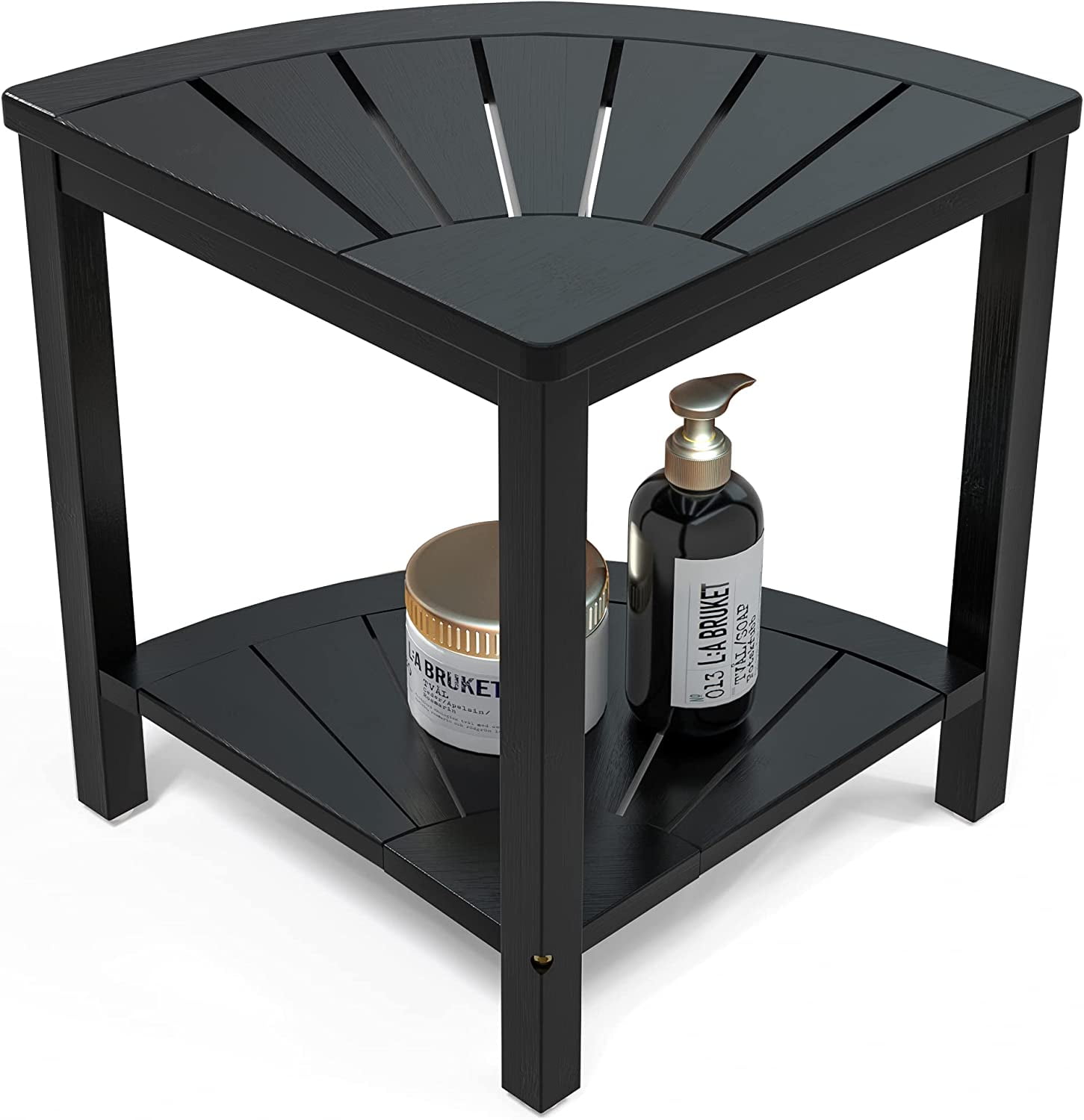 Bamboo Corner Shower Stool Bench Waterproof with Storage Shelf, for ...