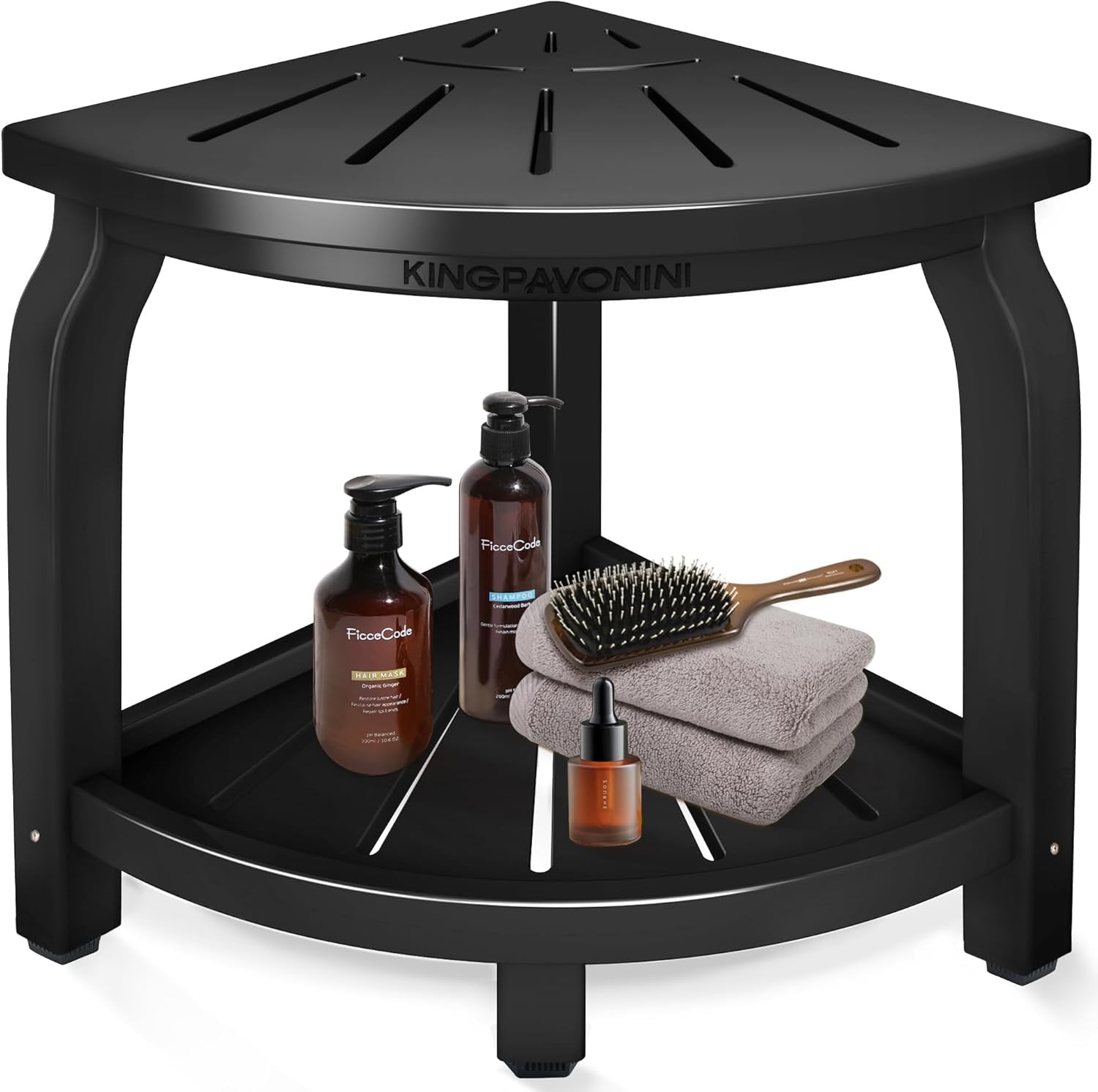 Bamboo Corner Shower Stool for Shaving Legs Foot Rest, Waterproof Bath ...